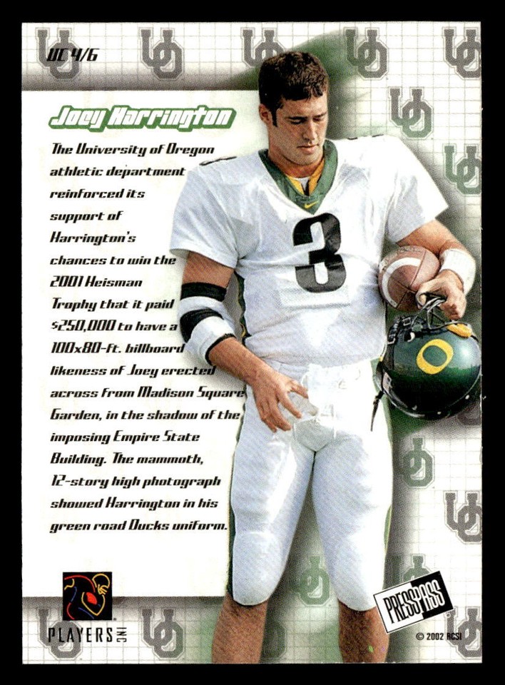 Joey Harrington 2002 Press Pass JE Up Close Card #UC4 Oregon Ducks | eBay