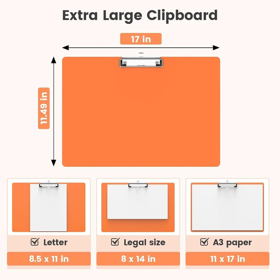 Extra Large 11X17 Clipboards Plastic Orange Drawing Boards Horizontal ...