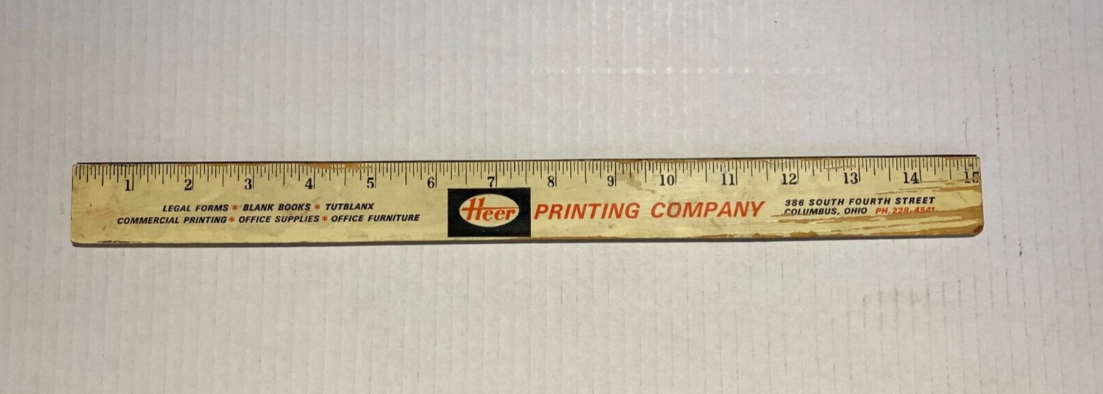 Vintage Columbus OH Ruler Heer Printing 15 Inch + Tenths + Pica ...