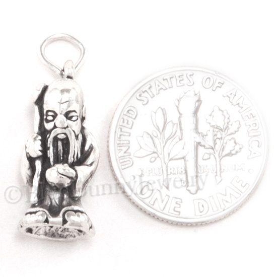 CHINESE Charm Stick staff Peach Pendant 925 STERLING SILVER wise Asian ...