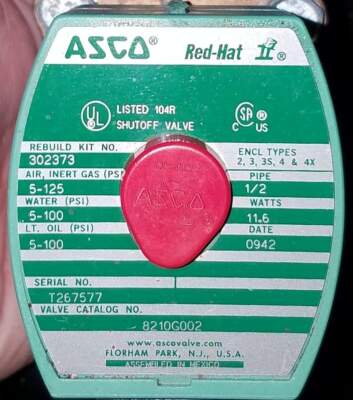 Asco Red Hat II Shut off valve 104R 8210G002 USED WORKING | eBay