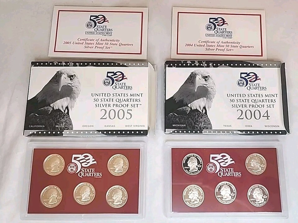 50 State Quarters 1999-2005 Complete US Mint Proof Set Boxed And Silver ...