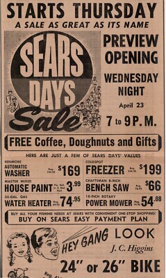 1950' Retail Store "J.C. Higgins Bike" Vintage Newspaper Ad 19x8.5 ...