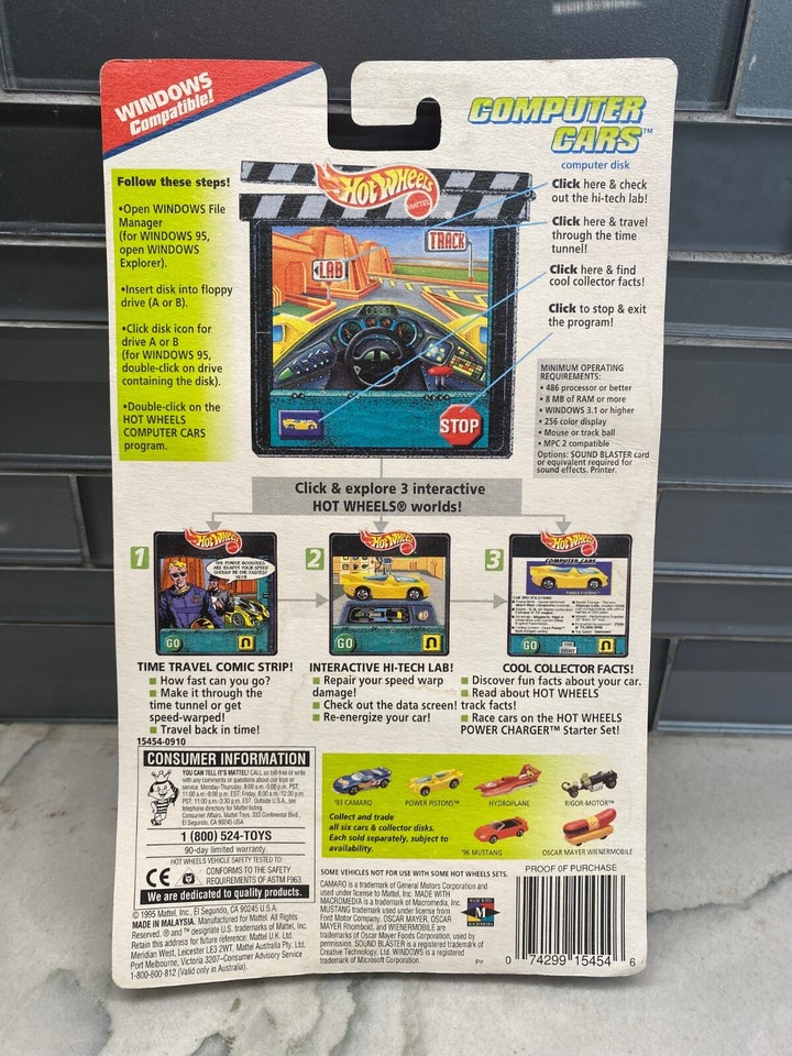 Hot Wheels Computer Cars Power Pistons Yellow 1995 w/Computer Disc ...