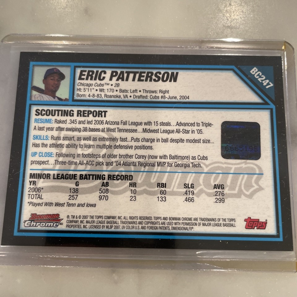 2007 Bowman Chrome Prospect Autograph ERIC PATTERSON Auto Cubs #BC247 ...