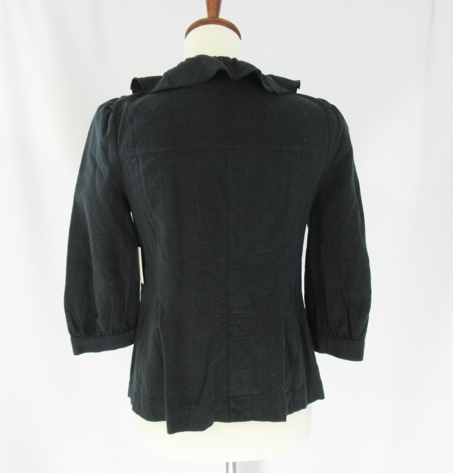 New-Size Small-KimChi Blue-Women Ruffled Collar Jacket-Black-Light-Long ...