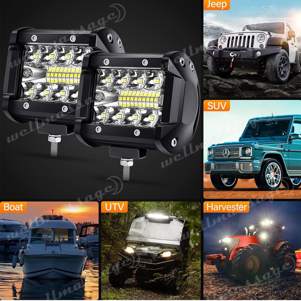 4x 4inch 200W CREE LED Work Lights Spot Flood Light Bar Reverse 4WD 12V ...