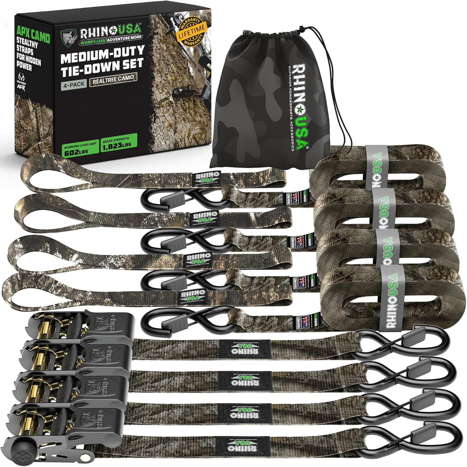 X Realtree Ratchet Straps Tie Downs (4-Pack) - 1 Inch X 15 Feet (1 ...