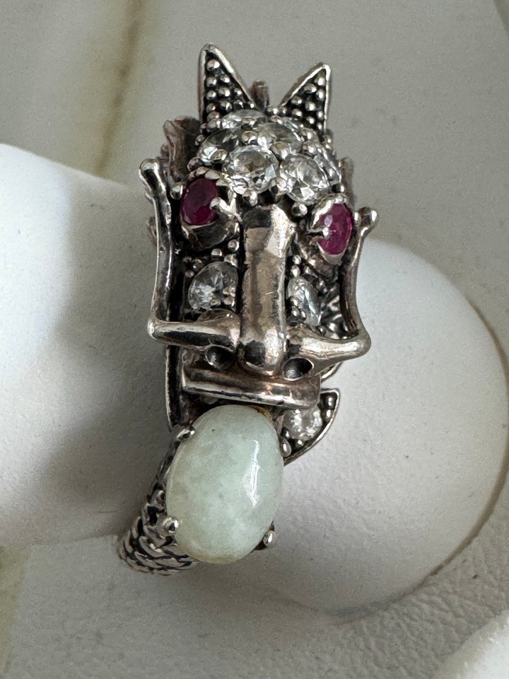 Sterling Silver Dragon Head CZ Ring Red RUBY Eyes With Jade Near Mouth ...