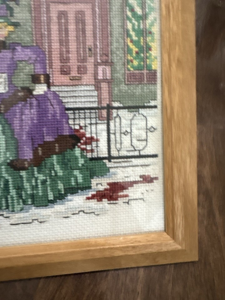 Vintage Cross Stitch Needlepoint picture Victorian couple Christmas ...