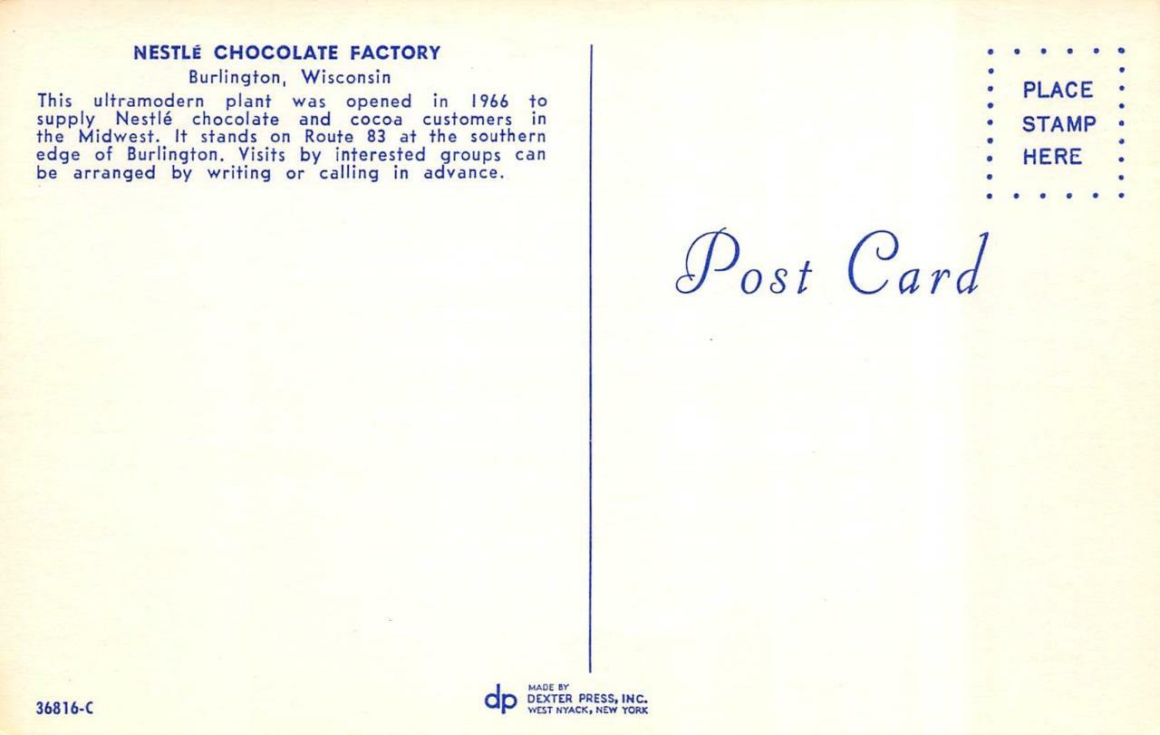 BURLINGTON, WI Wisconsin NESTLE CHOCOLATE FACTORY c1970's Chrome ...