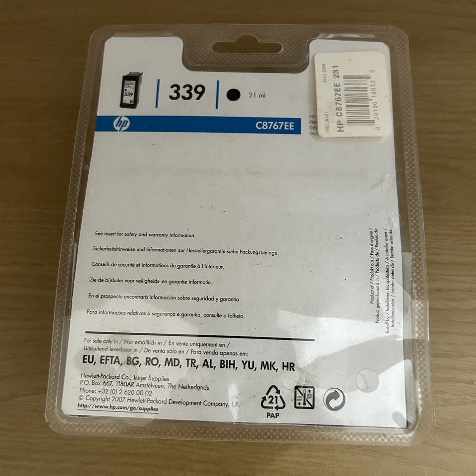 HP 339 Genuine Black Ink Cartridge Vivera C8767EE ABB Boxed Date ...