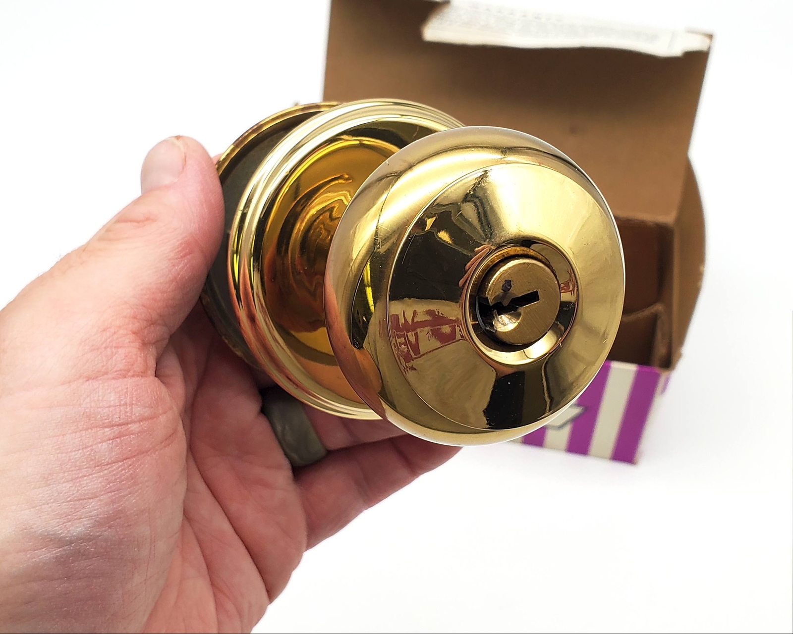 Falcon Entry Door Knob Lever Lock Bright Brass US3 Troy & Palo 2-3/4in ...