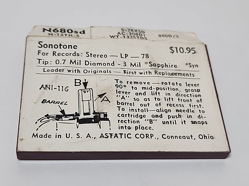 NEW Astatic N680sb Diamand Stylus Needle (s78Xsd, Ac-308D1, 860D/S ...