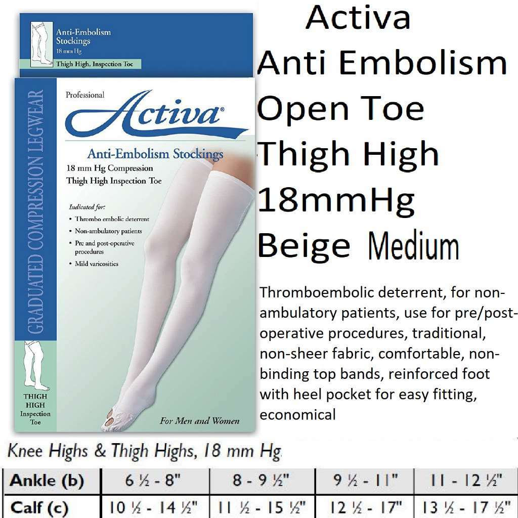 Activa Anti Embolism Open Toe Thigh High Stockings 18mmHg Beige Medium ...