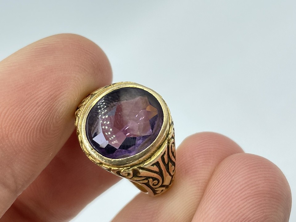1923 Dated Art Deco 14K Gold Amethyst Decorative Signet Ring Antique | eBay