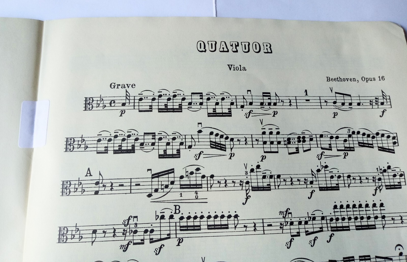 BEETHOVEN Quartetto Op. 16 Parte per sola viola. Ed. Peters Rev ...
