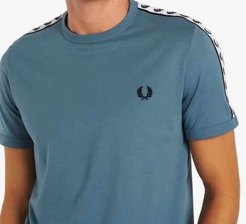 FRED PERRY TAPED RINGER T-SHIRT BLUE SLATE M6347 S24 NEW WITH TAGS SIZE ...