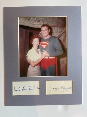 Noel Neill and George Reeves Signed Index Cards Matted w/ Photo on ...
