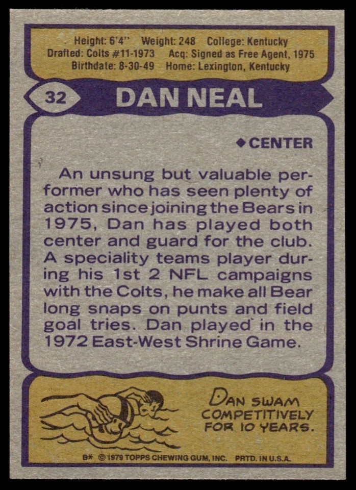 1979 Topps Dan Neal Chicago Bears #32 | eBay