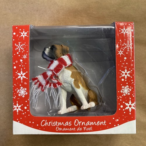 Boxer Dog Christmas Ornament Wrapped In Red & White Scarf Sandicast NEW ...
