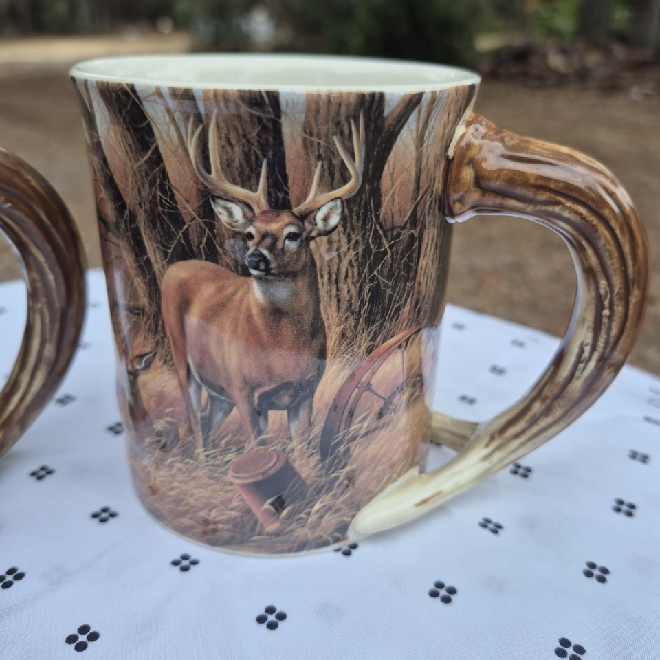 Wild Wings Mugs Rustic Retreat Whitetail Deer Cup 3D Antler Handle 2007 ...