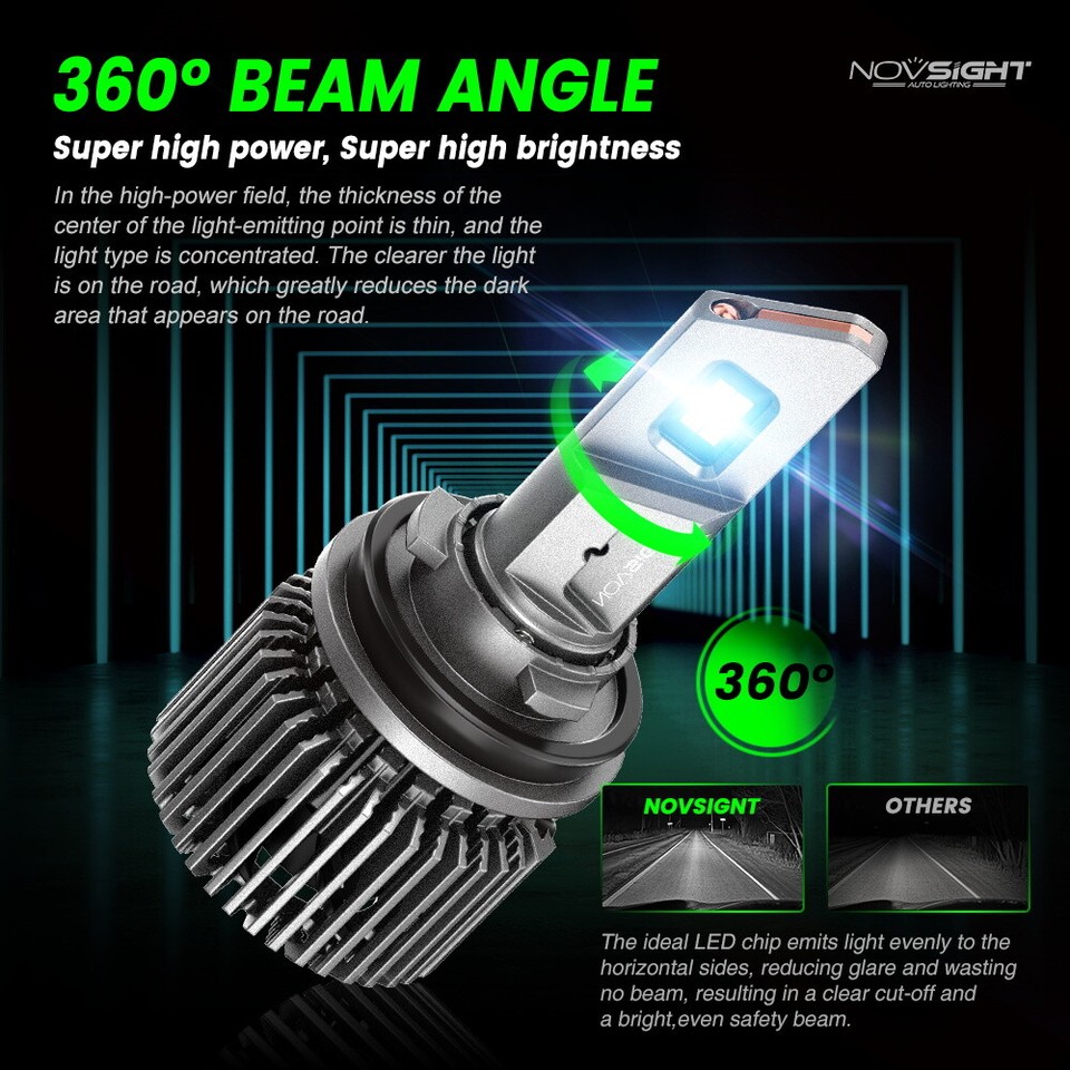 NOVSIGHT H11 H9 LED Headlight Bulbs Kit Super Bright 6500K High Low ...