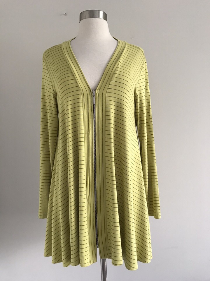 COMFY USA STRETCHY FULL ZIP STRIPED JERSEY LONG SLEEVE A-LINE SHIRT TOP ...