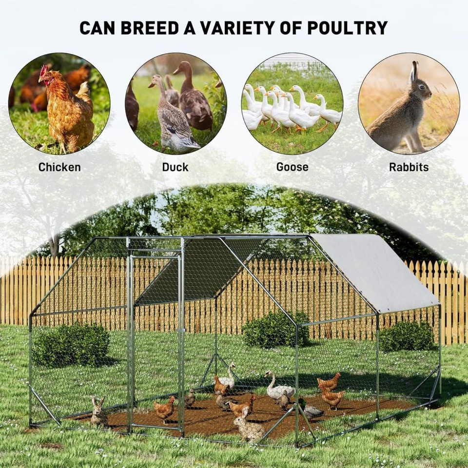 10'x26' Outdoor Large Metal Chicken Coop Walk-in Chicken Run Pen Hen ...