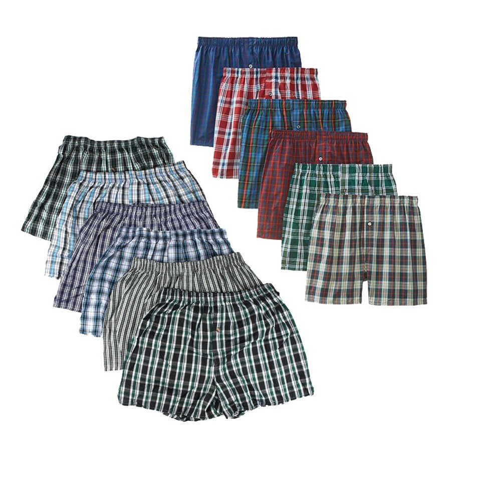 3-12 pack Men's Checker Plaid Shorts Assorted Cotton Boxers Trunks ...
