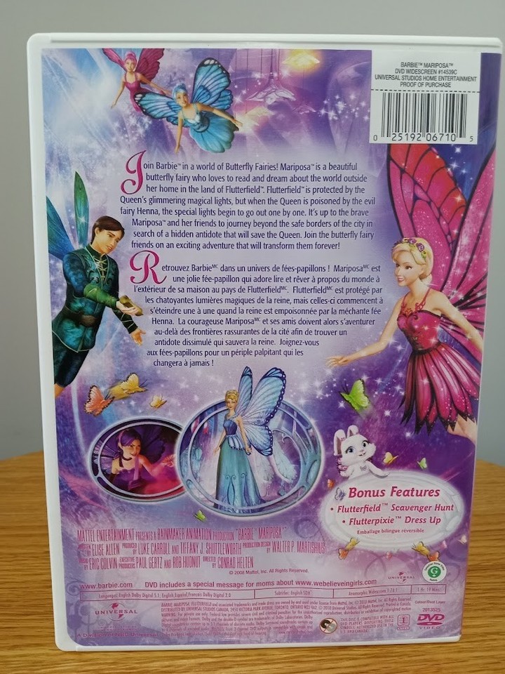 Barbie Mariposa and Her Butterfly Fairy Friends DVD - Excellent ...