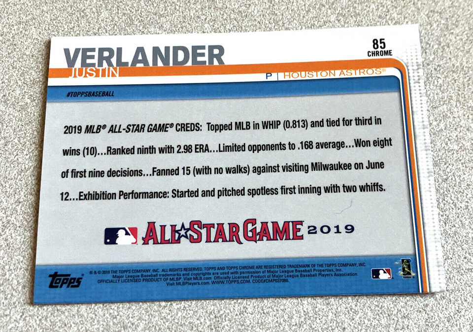 2019 Topps Chrome ASG Pink Refractor #85 Justin Verlander Astros | eBay
