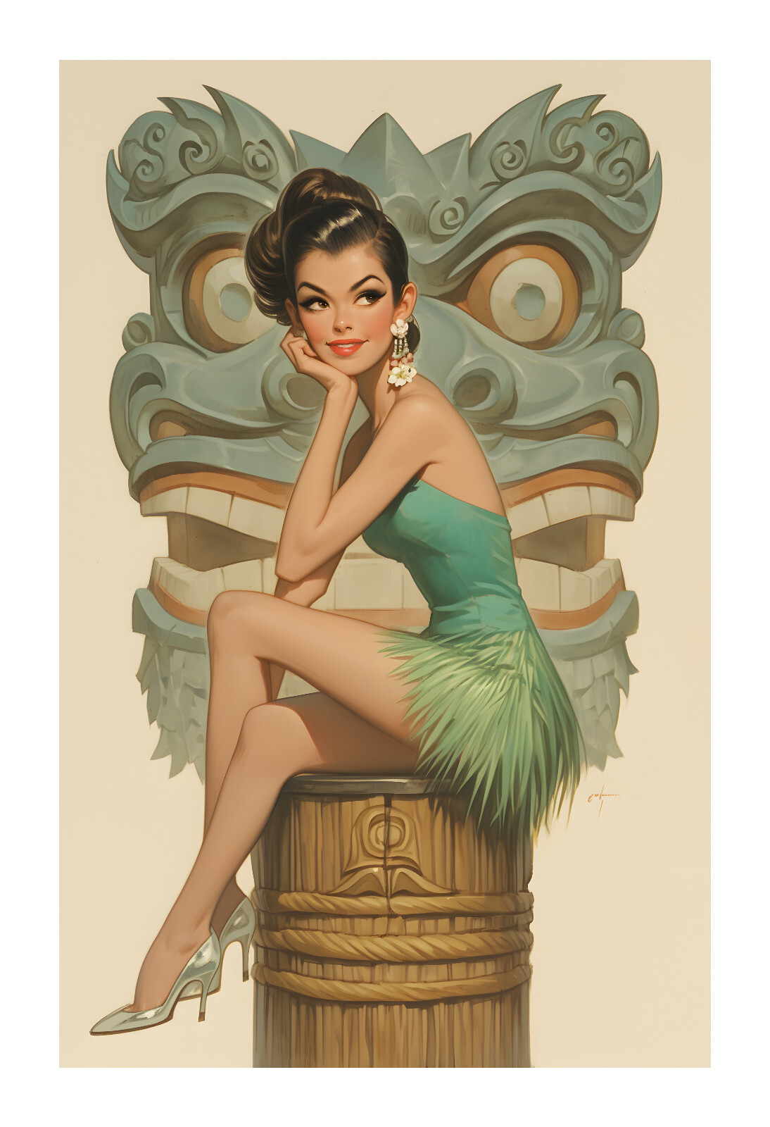 1960s Vintage Tiki Theme Pin Up Art Print ntg22 | eBay