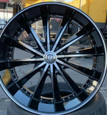 26" Inch Black Machined Borghini B19 Wheels Rims 6x135 6x139.7 Elure ...