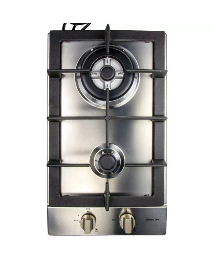 Magic Chef Gas Cooktop 12" 2-Burner Front Recessed Cast Iron Stainless ...