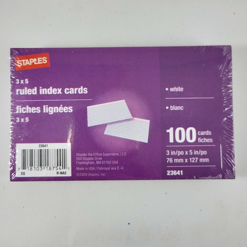 Pack of 100 Ruled Index Cards 3x5 Inches - Staples Brand | eBay