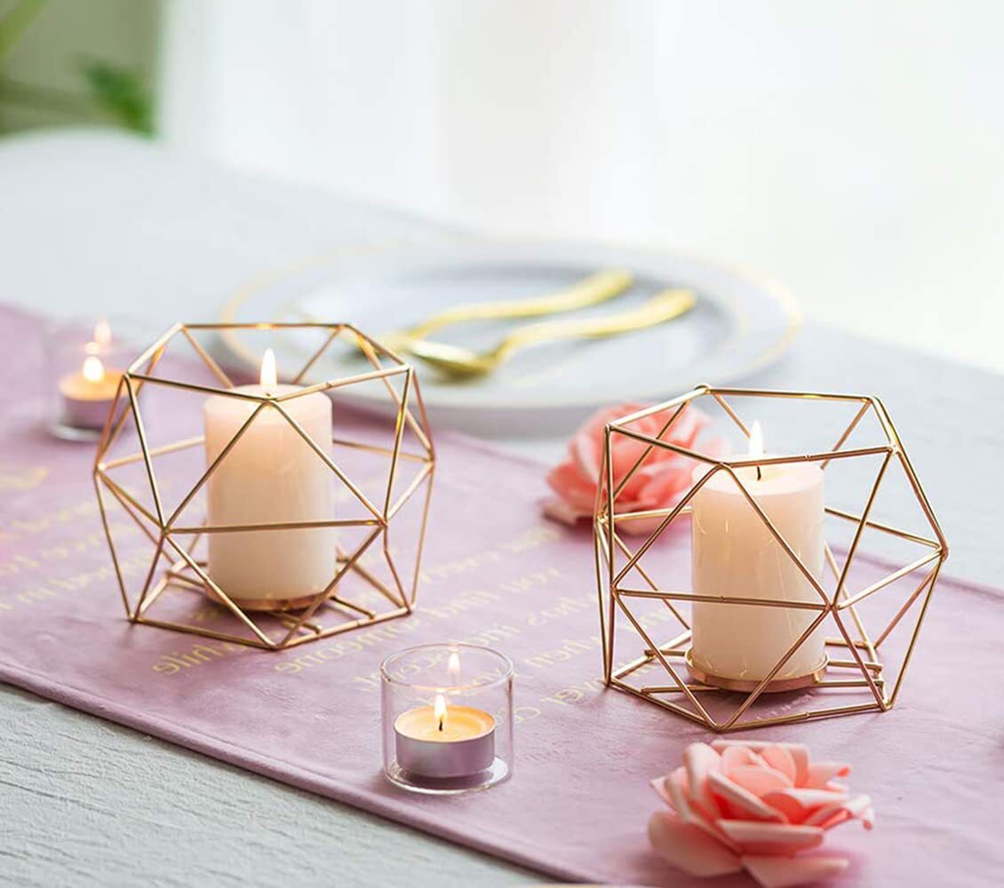 Geometric Tealight Candle Holders Gold Modern Metal Geo Wedding ...