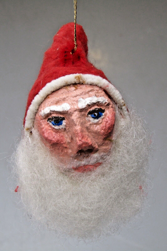 Vintage Papier Paper Mache SANTA HEAD w Beard Christmas Ornament Japan ...