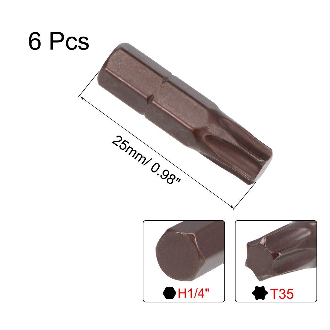 6pcs Torx Bits 1/4 Inch Hex Shank Magnetic T35 Screwdriver Bit Set 25mm ...