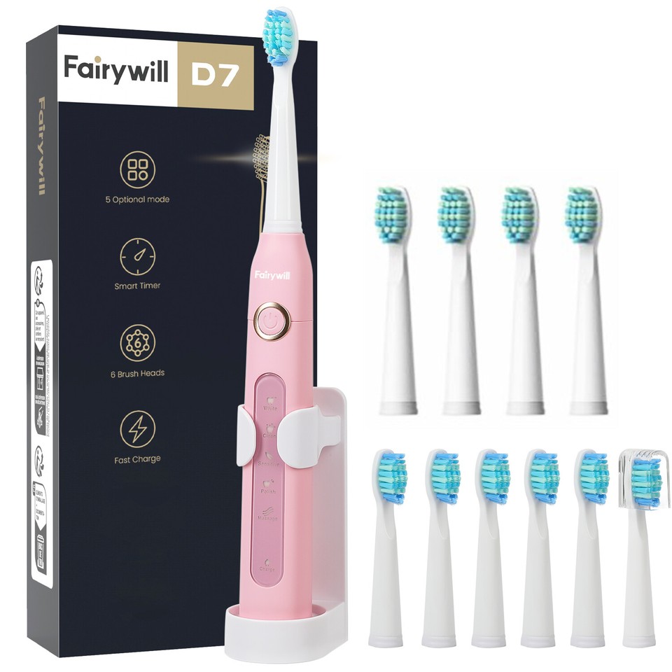 Electric Toothbrush Sonic Fairywill Rechargeable with Brush Heads ...