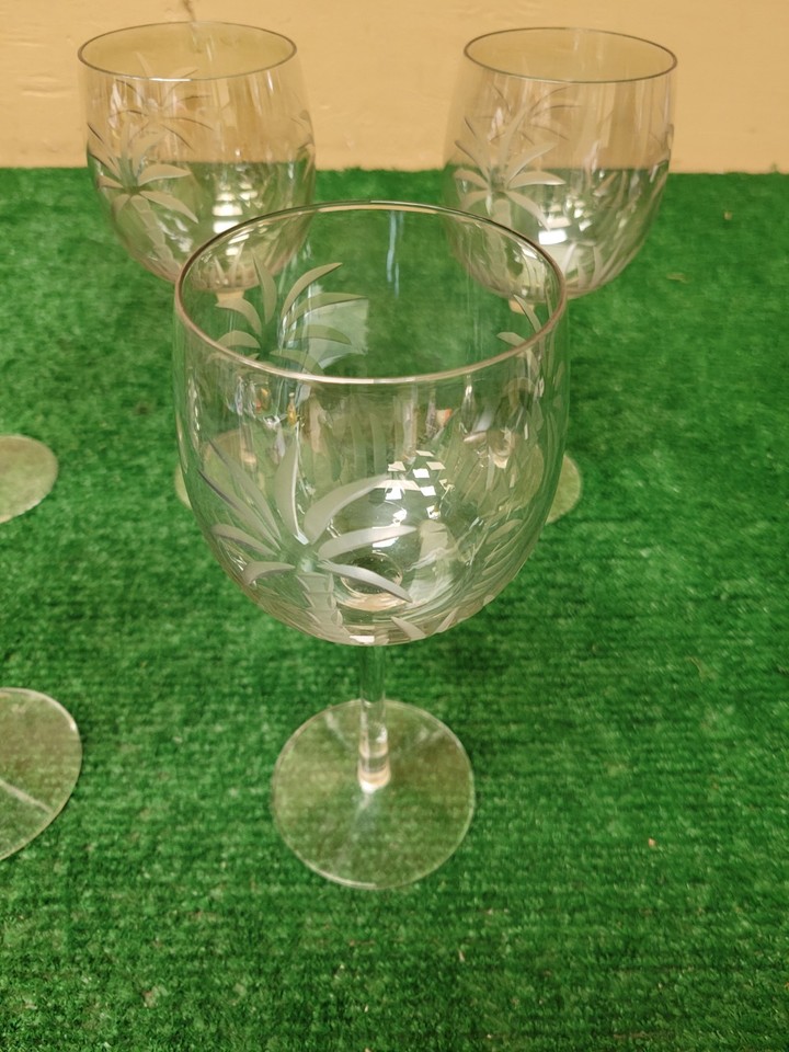 5 Lenox British Colonial Etched Glass Palm Tree 8 1/4" Wine Glasses ...