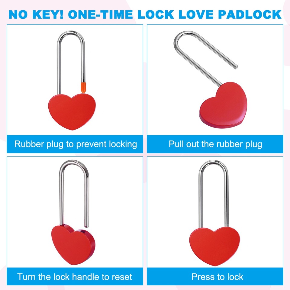 2Pcs Love Locks Heart Padlock without Key Single Heart Wish Lock Red ...