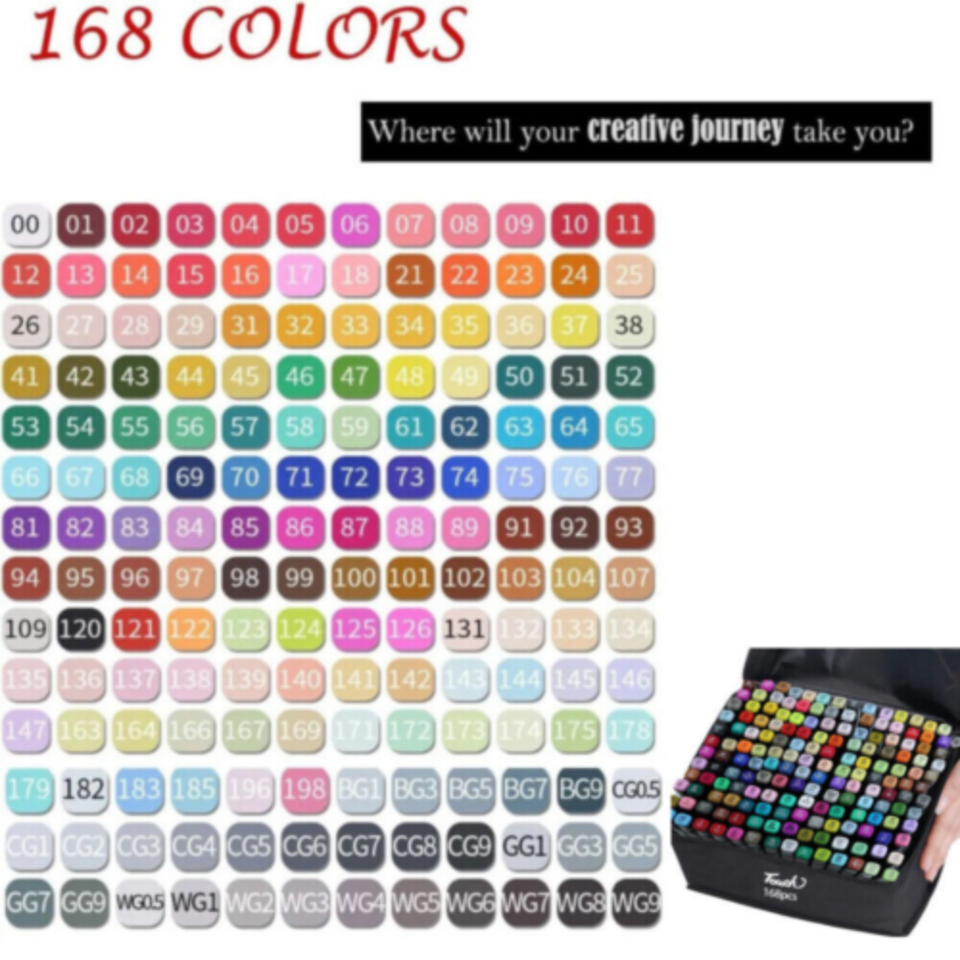 168 Colors Dual Tip Art Markers Color Pens Drawing Watercolour Kids ...