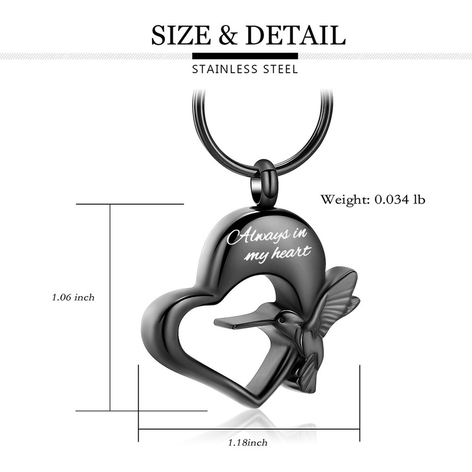 Hummingbird Cremation Keychain Ashes Holder Urn Locket Stainless Steel ...