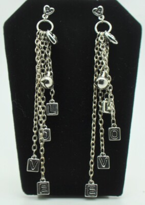Chic long drippy multi silver 4 line chains love drop fashion Earrings ...