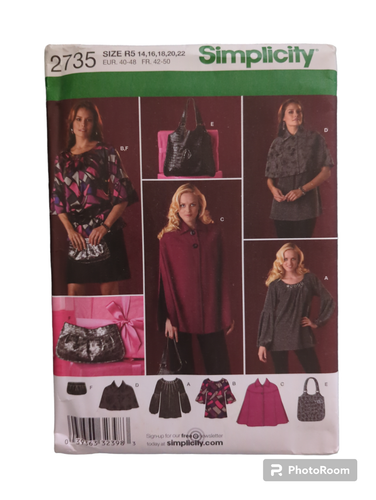 Simplicity Sewing Pattern 2735 Cape Capelet Bag Size H5 14 16 18 20 22 ...