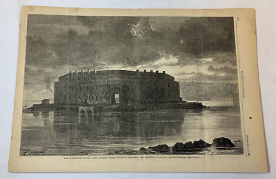 1861 magazine engraving~ 11x16~FORT LAFAYETTE NY HARBOR / MAP OF WAR IN ...
