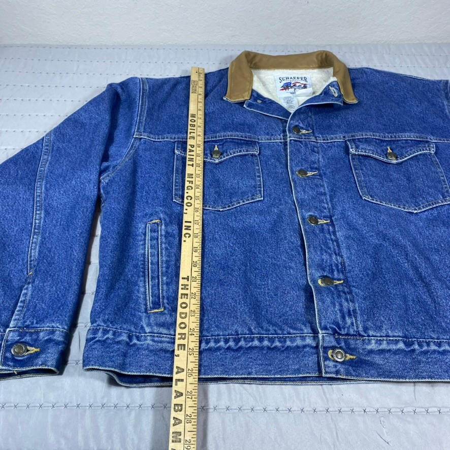 Vtg Schaefer Mens Blanket Lined Denim Jacket Leather Size 2XL Leather ...