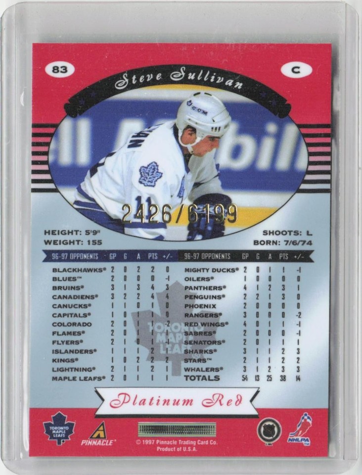 1997-98 Pinnacle Totally Certified #83 Steve Sullivan #/6199 Maple ...