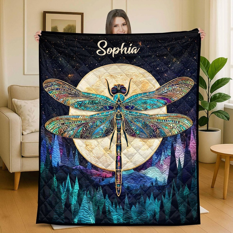 Personalized Celestial Dragonfly Quilt Moon Fantasy Boho Home Decor ...
